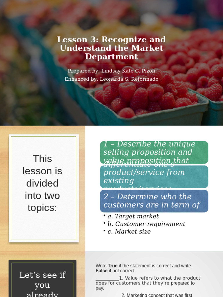 Lesson 3: Recognize and Understand The Market Department | PDF | Market ...