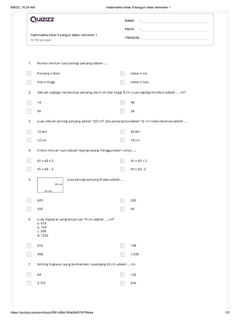 Matematika Kelas 5 Bangun Datar Semester 1 | PDF