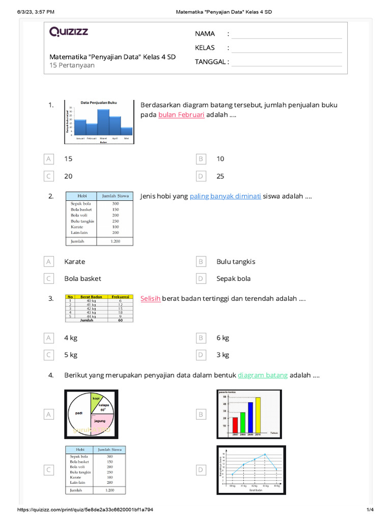 Soal Matematika Kelas 4: Penyajian Data | PDF