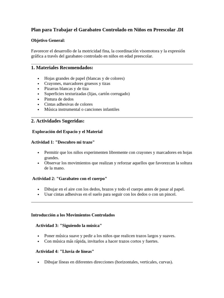 Plan para Trabajar El Garabateo Controlado en Niños en Preescolar | PDF ...