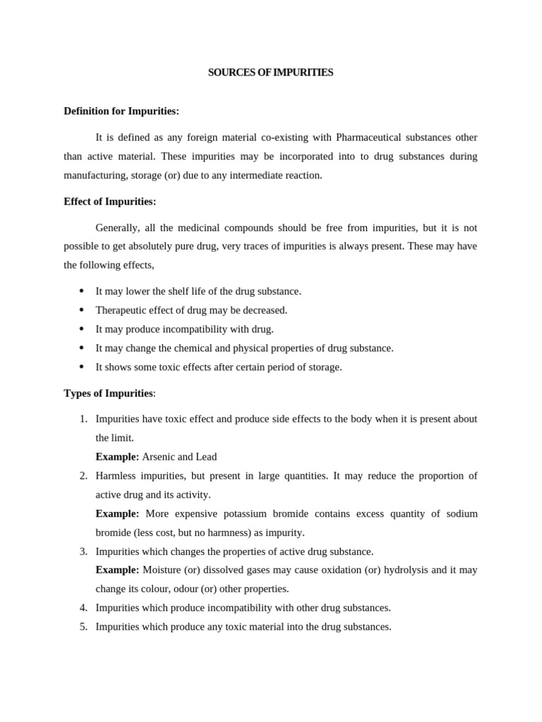 Sources of Impurities | PDF | Chemical Substances | Chemical Reactions