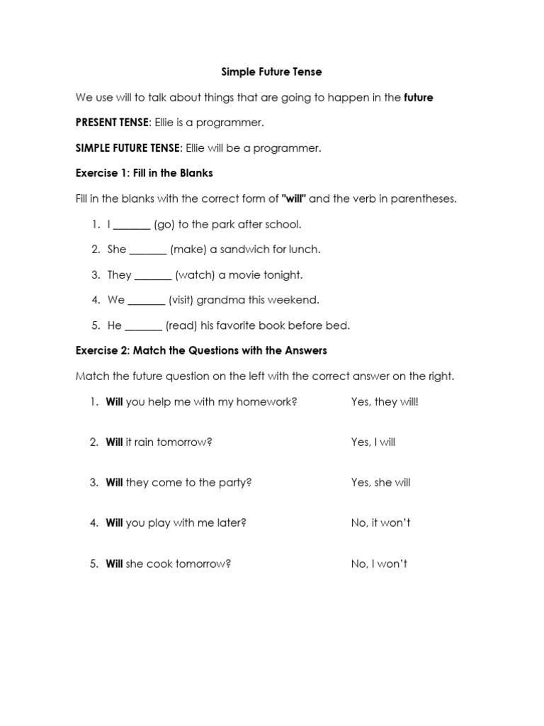 Simple Future Will - Aff - Neg - Questions | PDF | Linguistic Morphology | Syntax