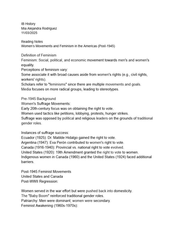 Feminist Movements in The Americas Reading Notes | PDF | Feminism ...