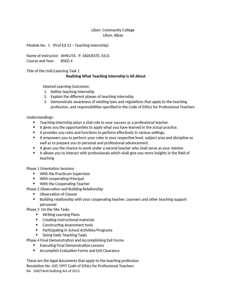 Teaching Internship Overview and Phases | PDF | Teachers | Learning