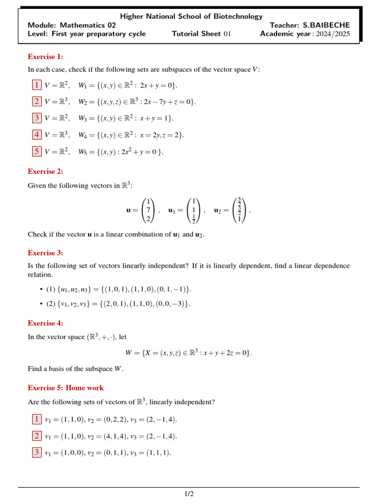 Tutorial Sheet 1 | PDF