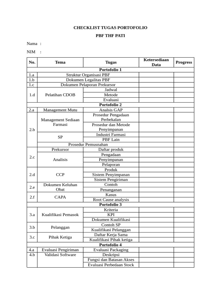 Checklist Tugas Portofolio THF-2 | PDF