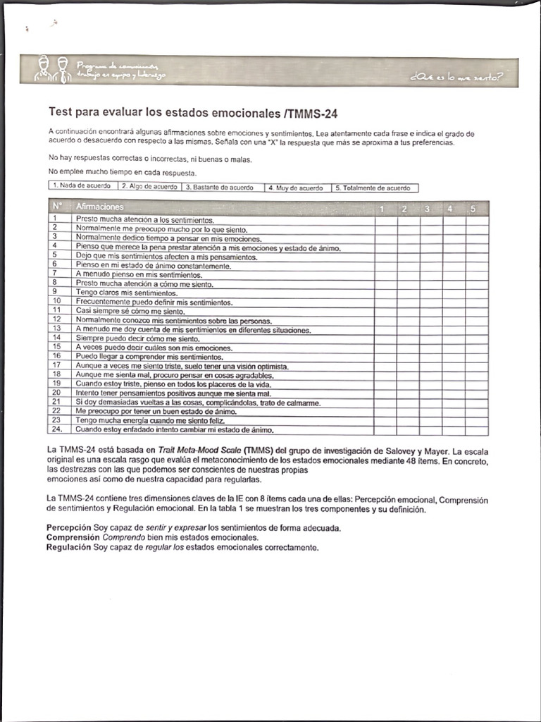 Test de Los Estados Emocionales TMMS-24 | PDF