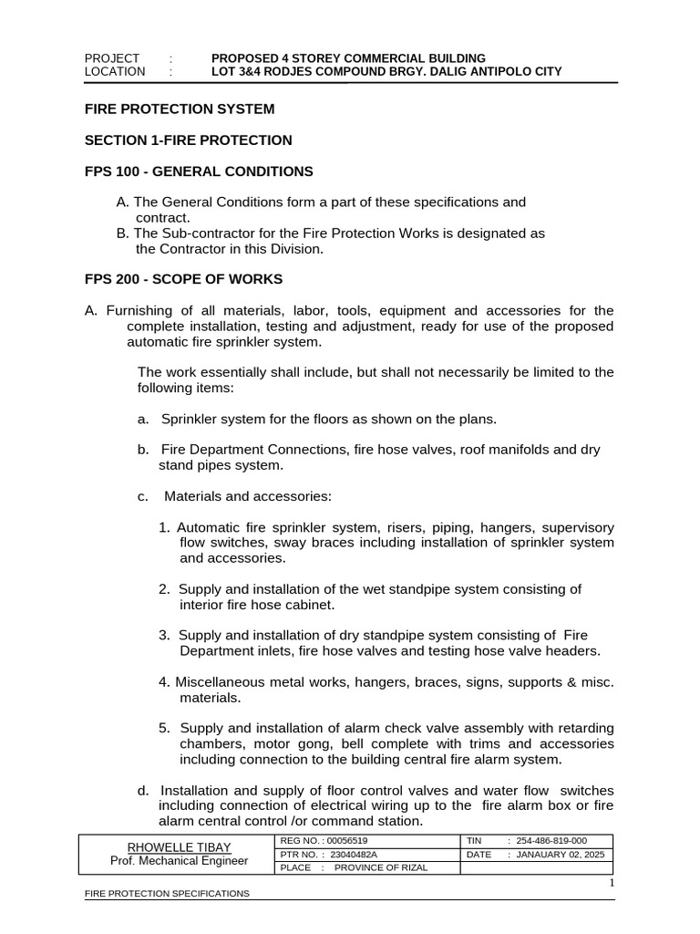 FIRE PROTECTION SPECIFICATION FOR Antipolo Church | PDF | Valve | Pipe ...