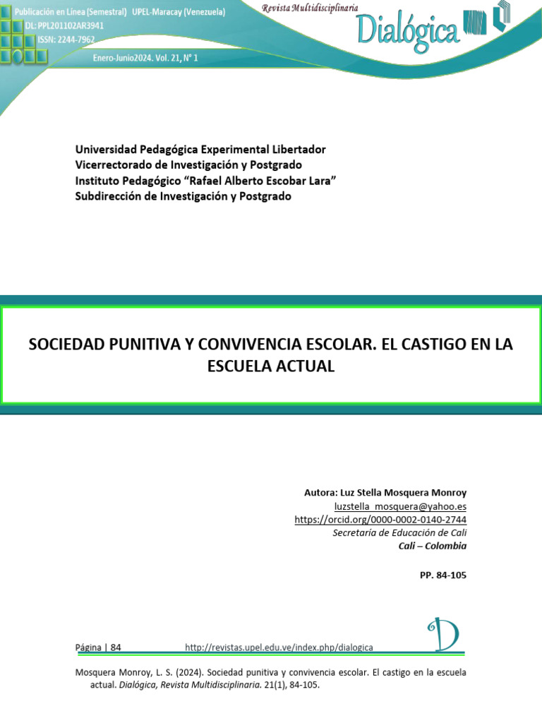 Sociedad Punitiva y Convivencia Escolar. El Castigo en La Escuela ...