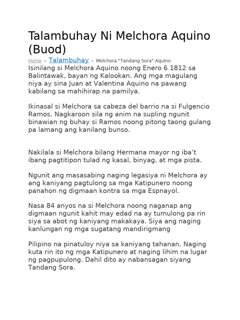 Talambuhay Ni Melchora Aquino | PDF