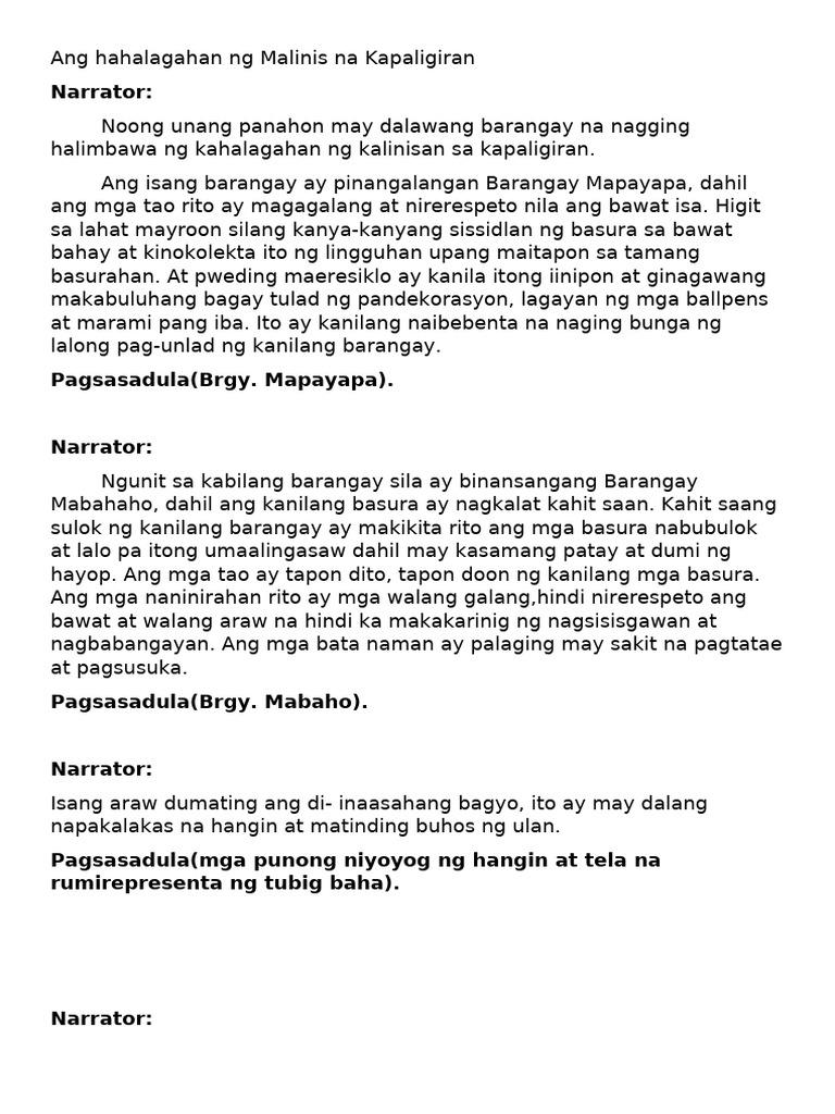Pantomine: Ang Kahalagahan NG Malinis Na Kapaligiran | PDF