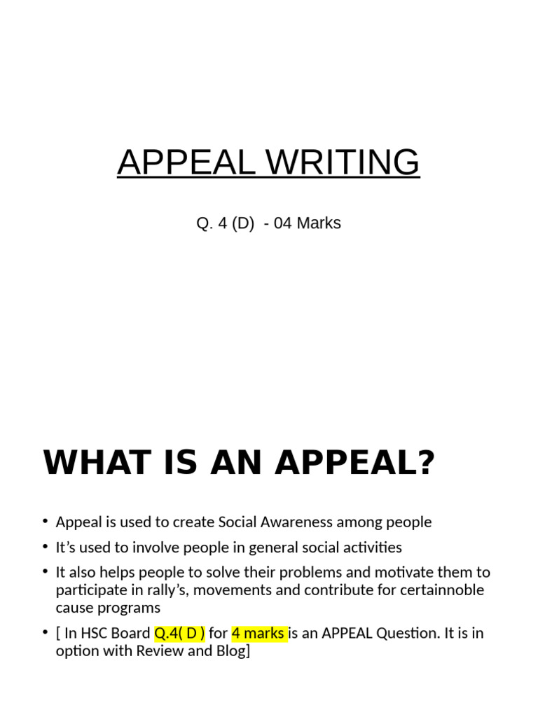 Appeal Writing - Q.4 (D) | PDF | Human Communication