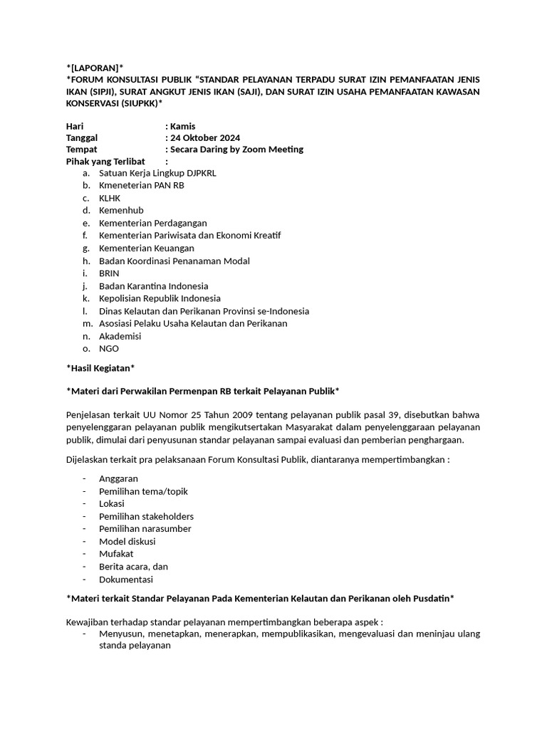 LAPORAN WA FKP SIPJI, SAJI Dan SIUPKK | PDF
