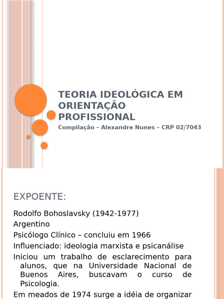 Teoria Ideológica na Orientação Profissional | PDF | Ideologias ...