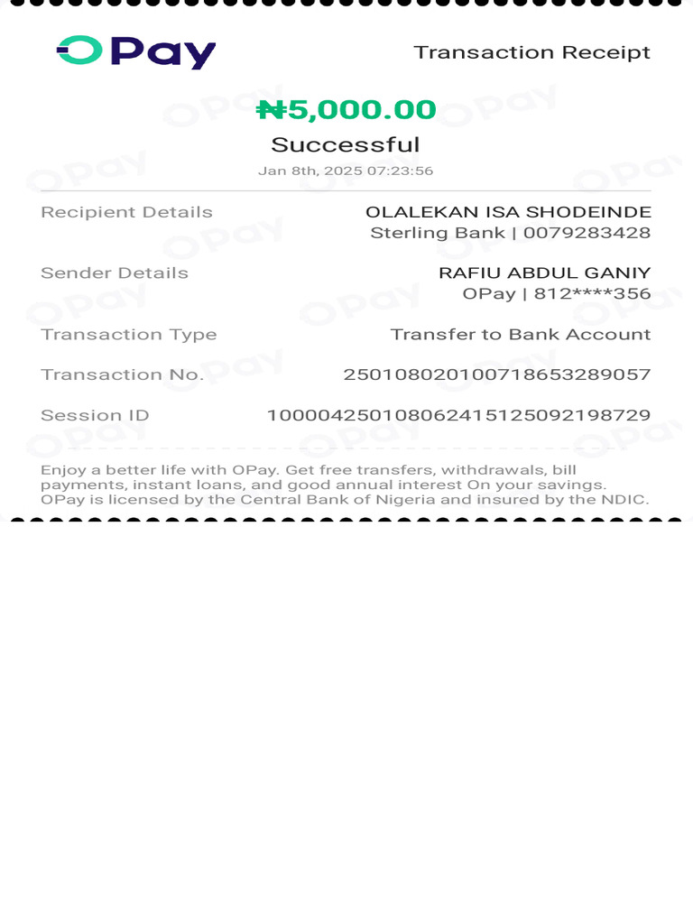 Sterling Bank Transfer Receipt | PDF