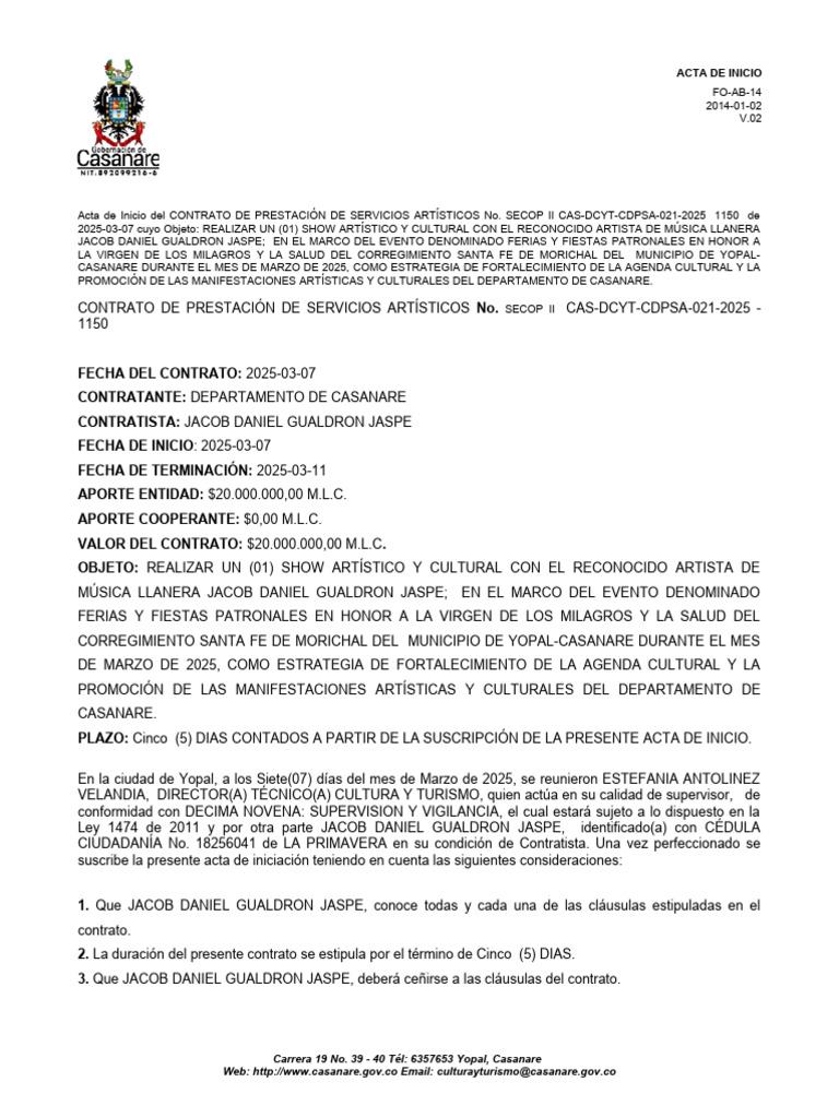 Acta de Inicio Borrador | PDF