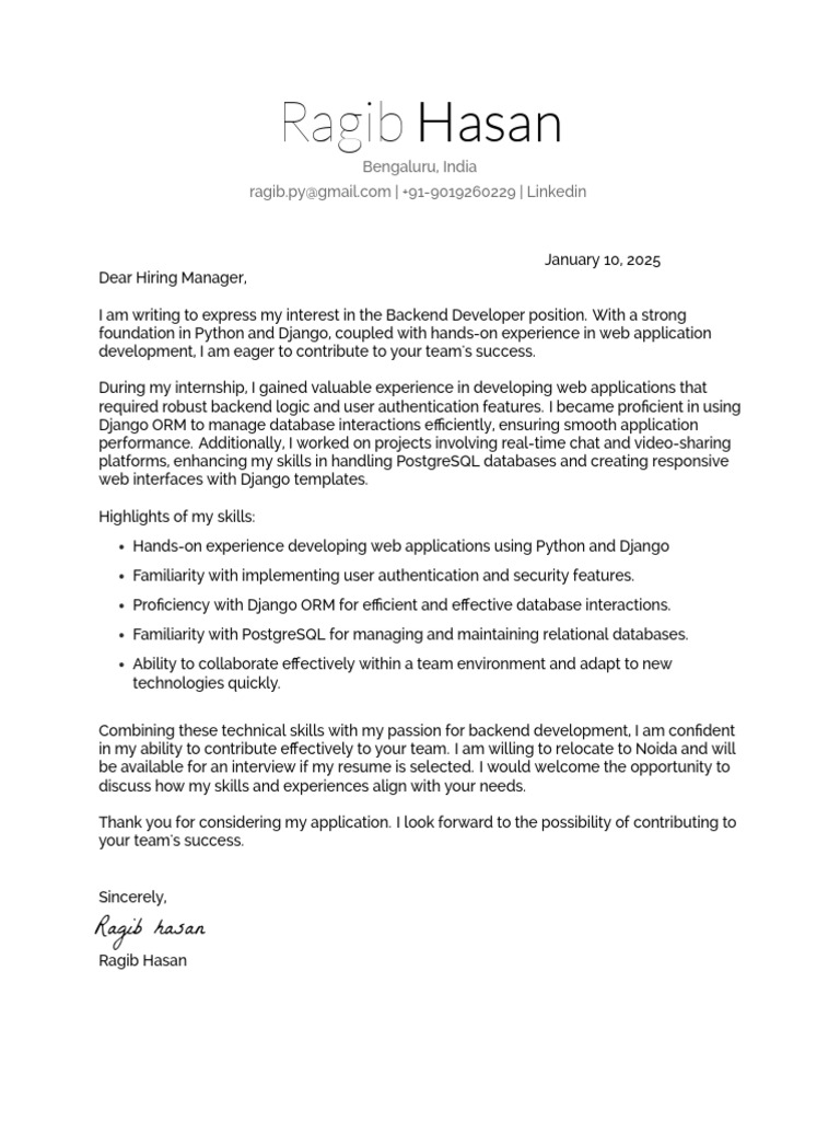 Ragib CoverLetter | PDF