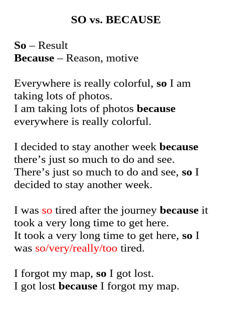 So Vs Because | PDF