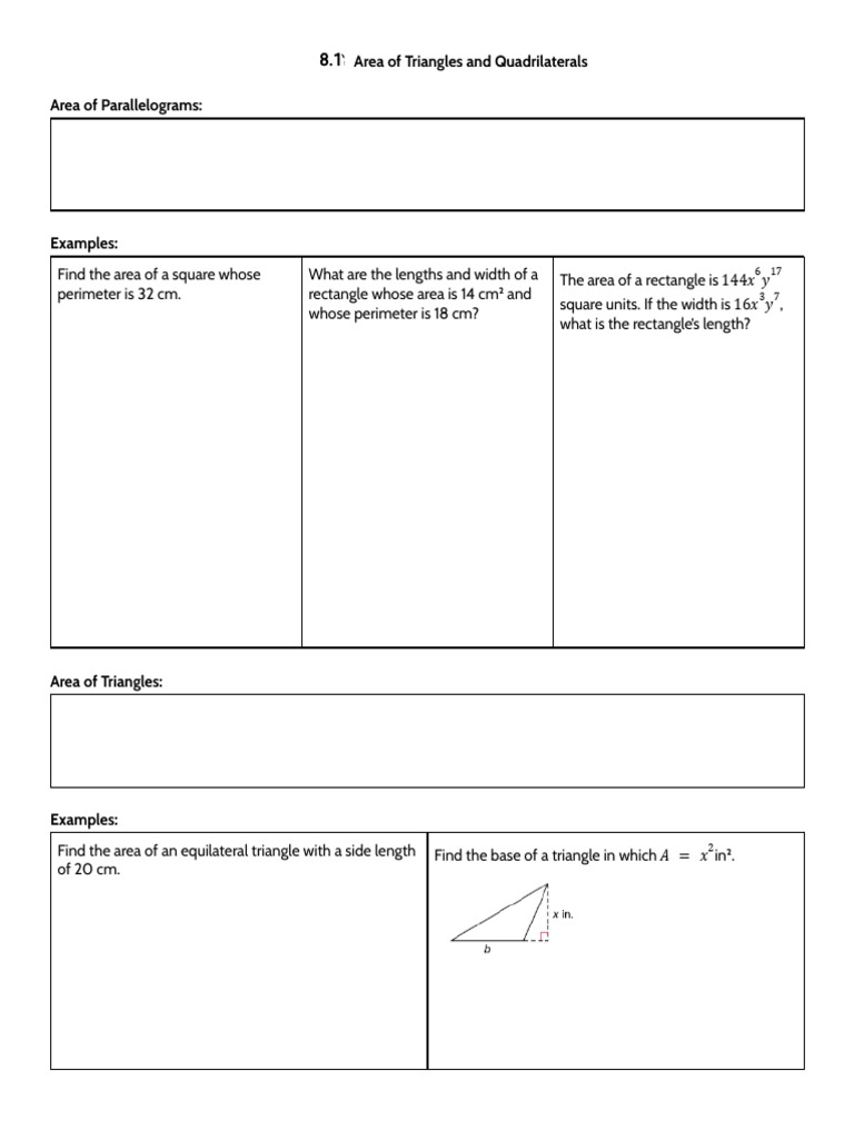 8A & 8B Area of Triangles and Quadrilaterals | PDF