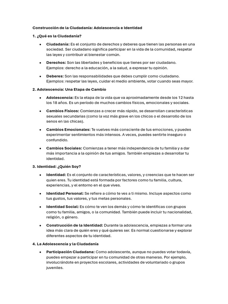 Ciudadanía y Adolescencia: Construcción Identitaria | PDF ...