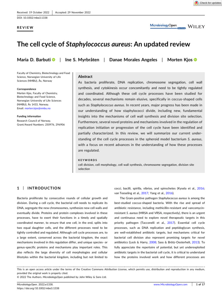 MicrobiologyOpen - 2022 - Barbuti - The Cell Cycle of Staphylococcus ...