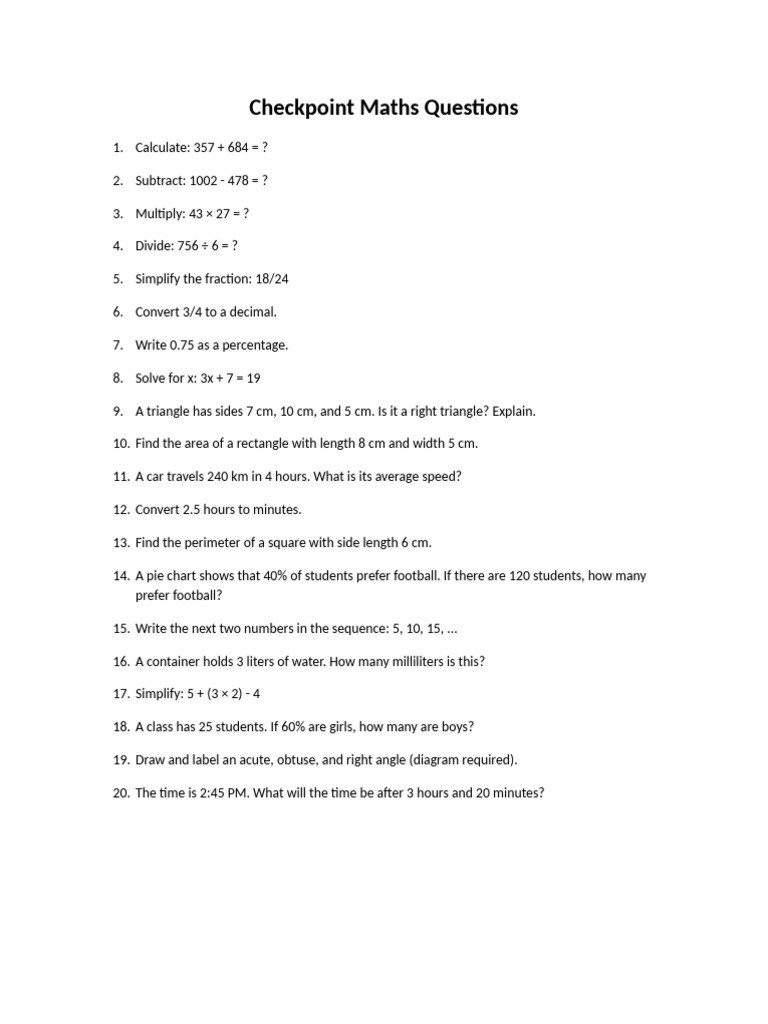 Checkpoint Maths Questions | PDF