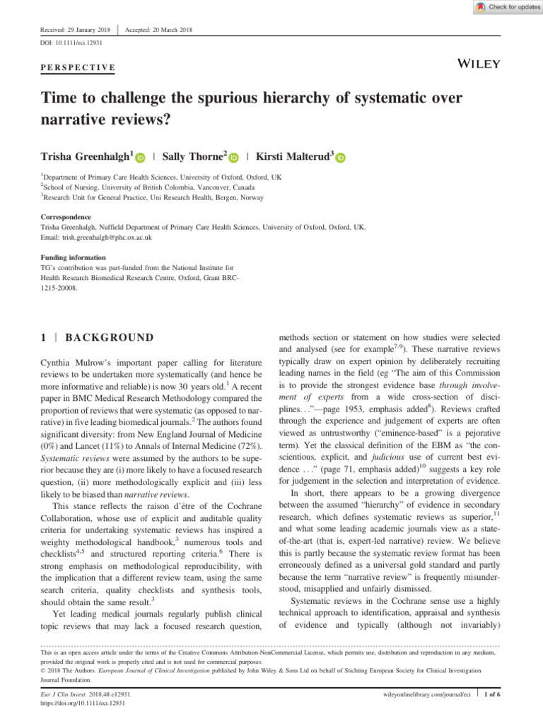 Greenhalgh 2018 Time To Challenge The Spurious Hier | PDF | Systematic ...