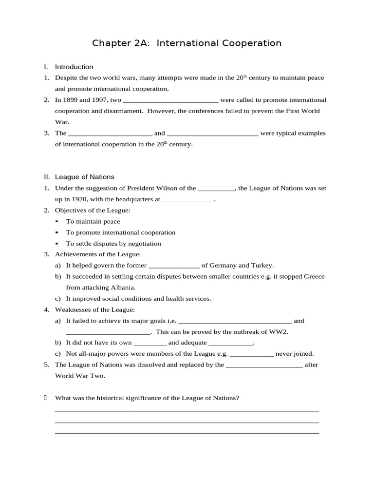 International Cooperation: League & UN | PDF | League Of Nations ...
