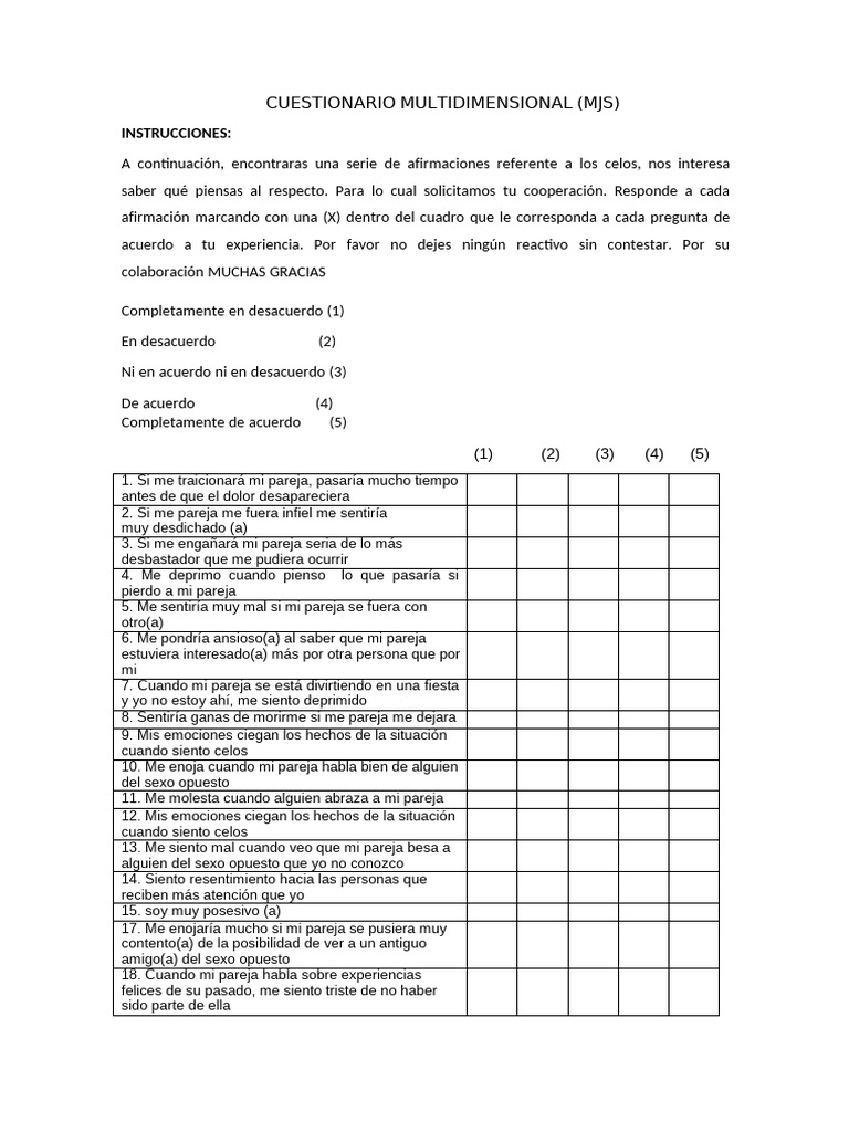Cuestionario Multidimensional MJS | PDF
