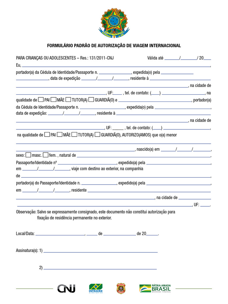 Formulario Padrao de Autorização de Viagem Internacional | PDF ...