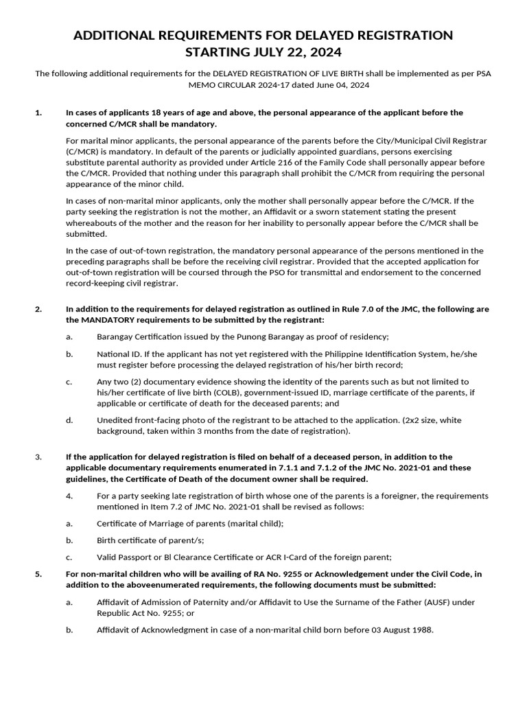 Additional Requirements For Delayed Registration - Printable A3 | PDF ...