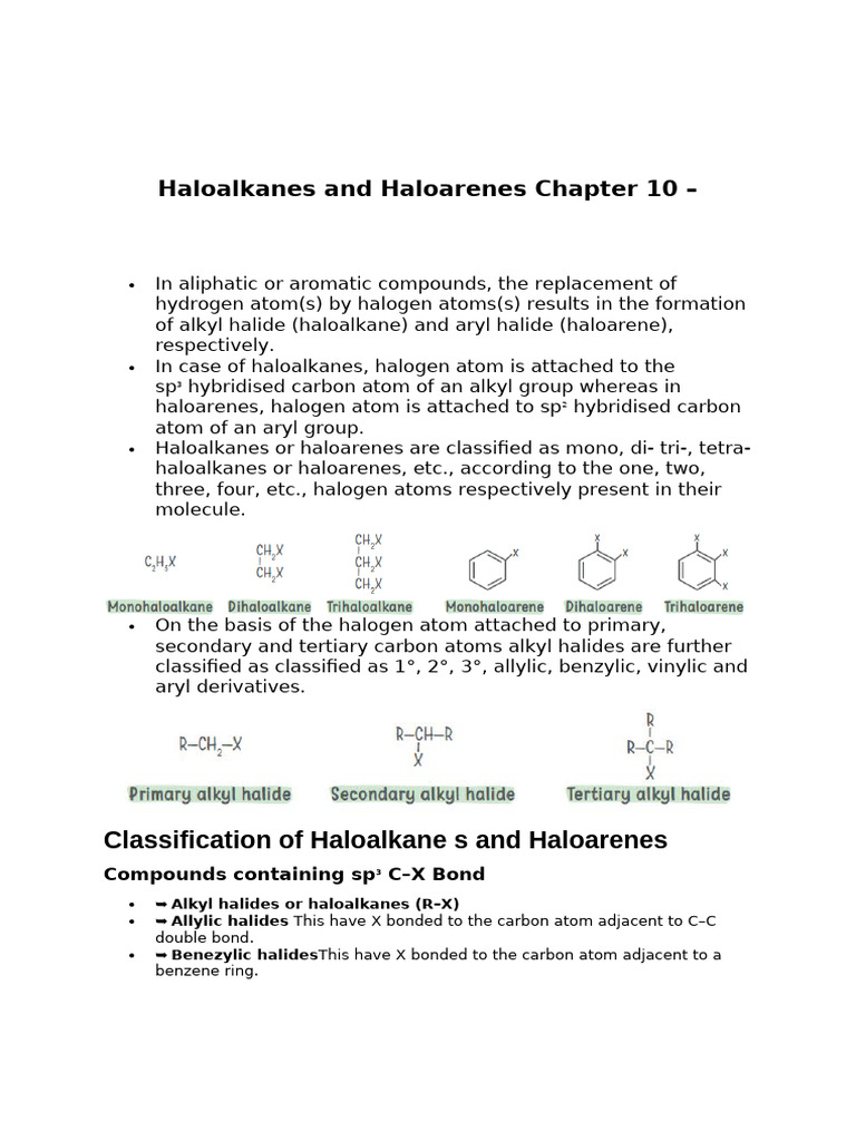 Haloalkanes and Haloarenes Chapter 10 | PDF | Chemical Reactions ...