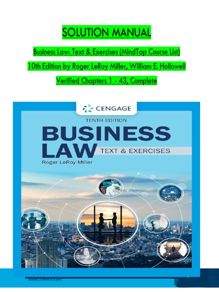 Solution Manual For Business Law Text Exercises 10th Edition Roger ...