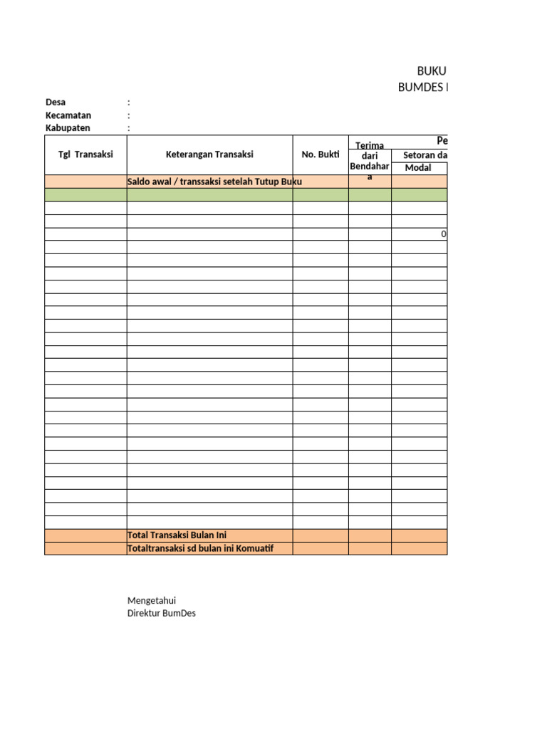 FORMAT PEMBUKUAN DAN PELAPORAN Bum Desa Nelle Urung 2023 | PDF