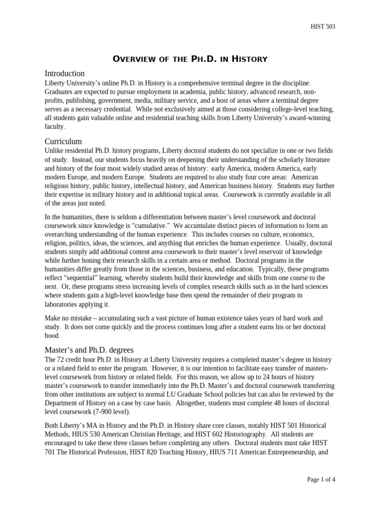 Liberty University Ph.D. in History Overview | PDF | Doctor Of ...