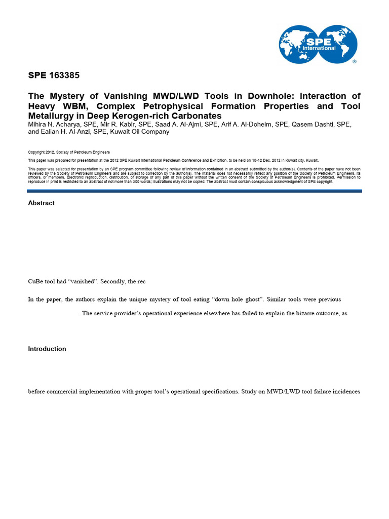 The Mystery of Vanishing MWD LWD Tools in Downhole Interaction of Heavy ...