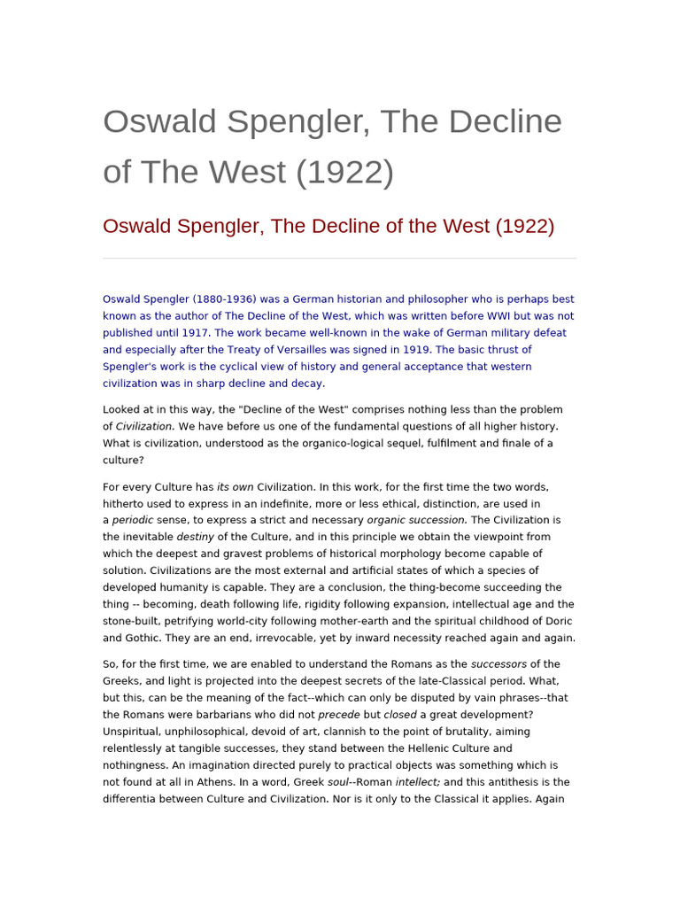 Spengler's View on Western Decline | PDF