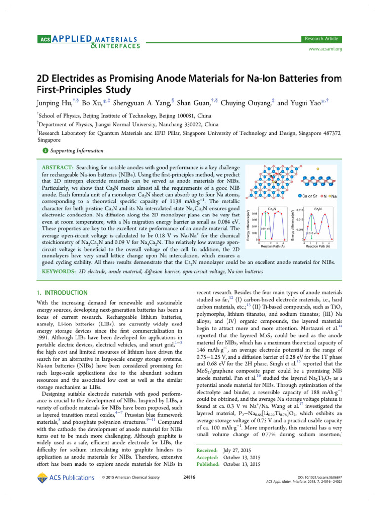 2D Electrides As Promising Anode Materials For Na-Ion Batteries From ...