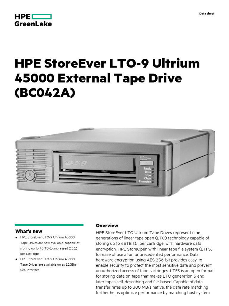 HPE StoreEver LTO-9 Ultrium 45000 External Tape Drive-PSN1014470129IEEN | PDF | Computer ...