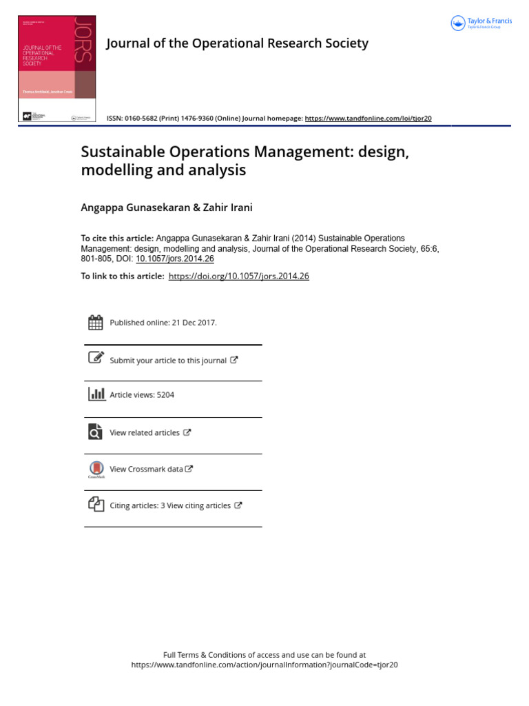 Sustainable Operations Management Design Modelling and Analysis | PDF ...