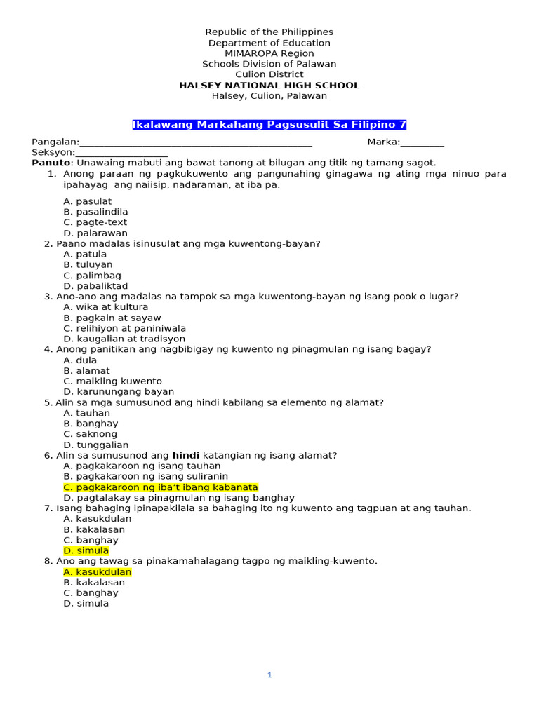 Grade 7 2024-2025 | PDF