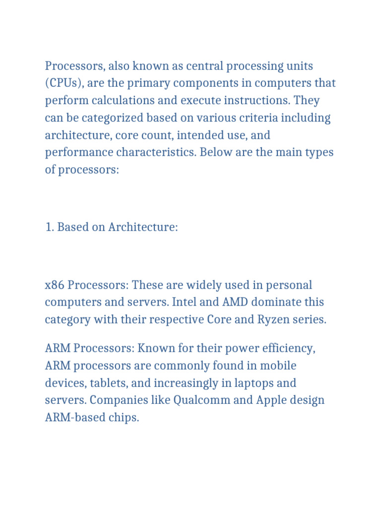 Types of Processors and Their Architecture | PDF | Central Processing ...