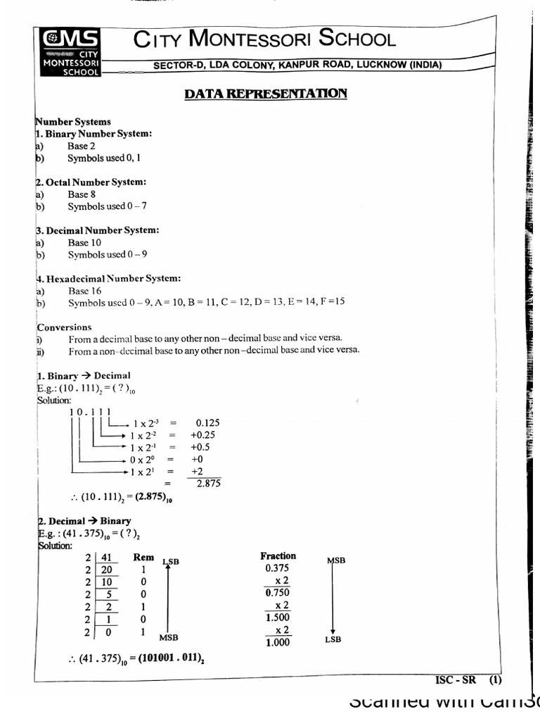 Ch-1 Data Representation | PDF