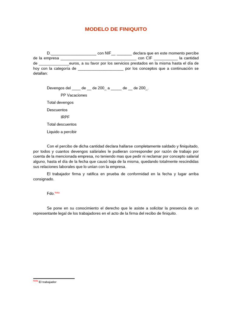 Modelo de Finiquito | PDF