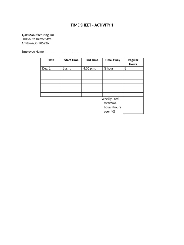 Caru01c01p04 Timesheet Activity Sheet | PDF