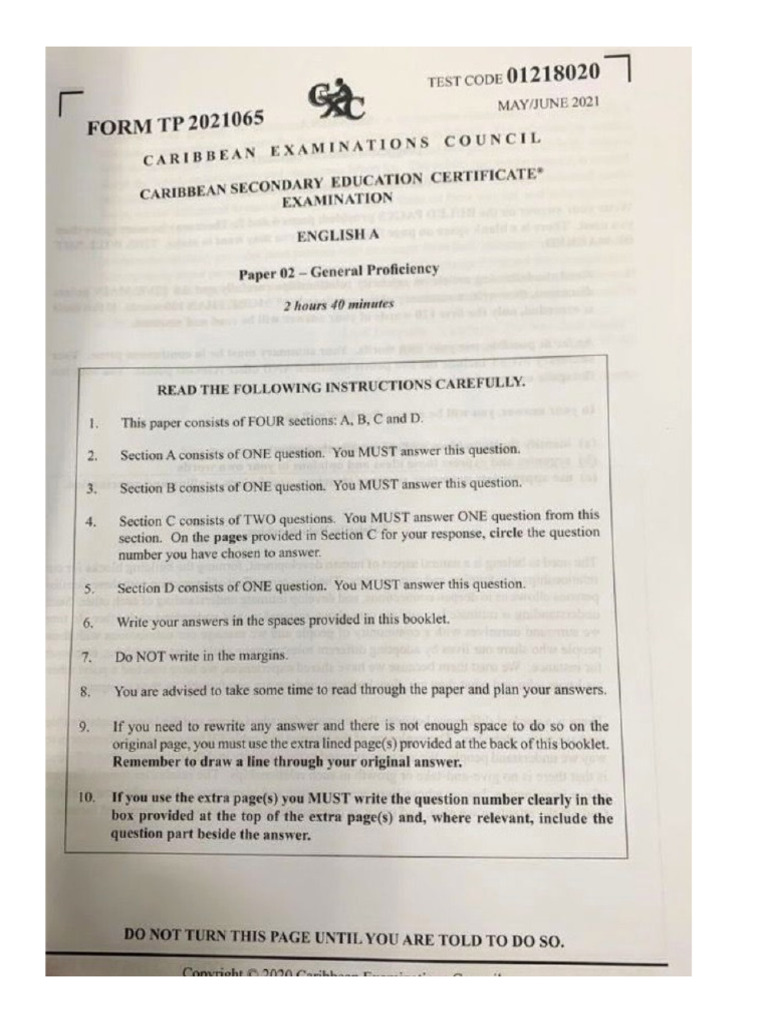 Csec Eng A P2 2021 | PDF