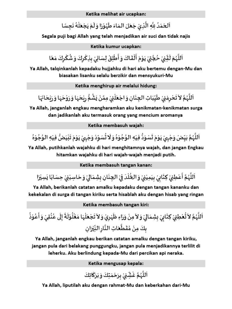 Doa Membasuh Tangan dalam Wudhu | PDF