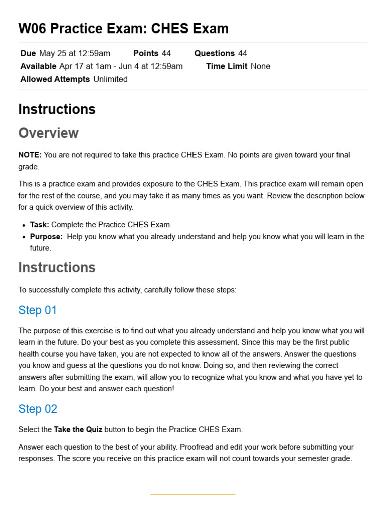W06 Practice Exam - CHES Exam - Introduction To Public Health | PDF ...