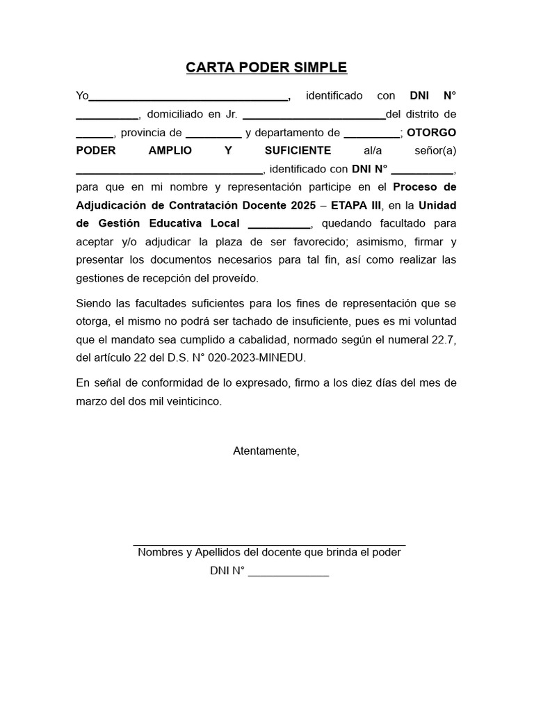 Copia de CARTA PODER SIMPLE - EL DOCENTE DIGITAL | PDF