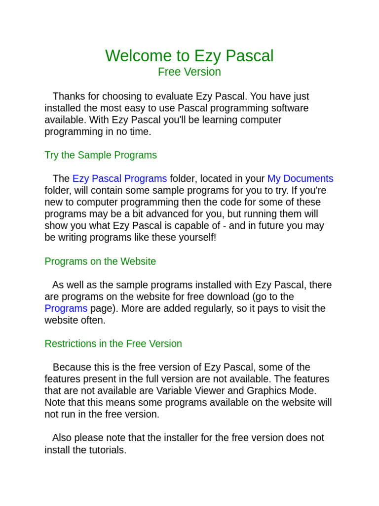 Welcome To Ezy Pascal Free Version | PDF